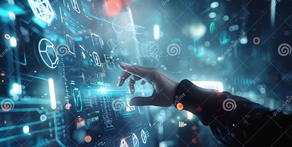 Software Developer is Using a Futuristic Interactive Ai Interface Stock Image - Image of digital ...
