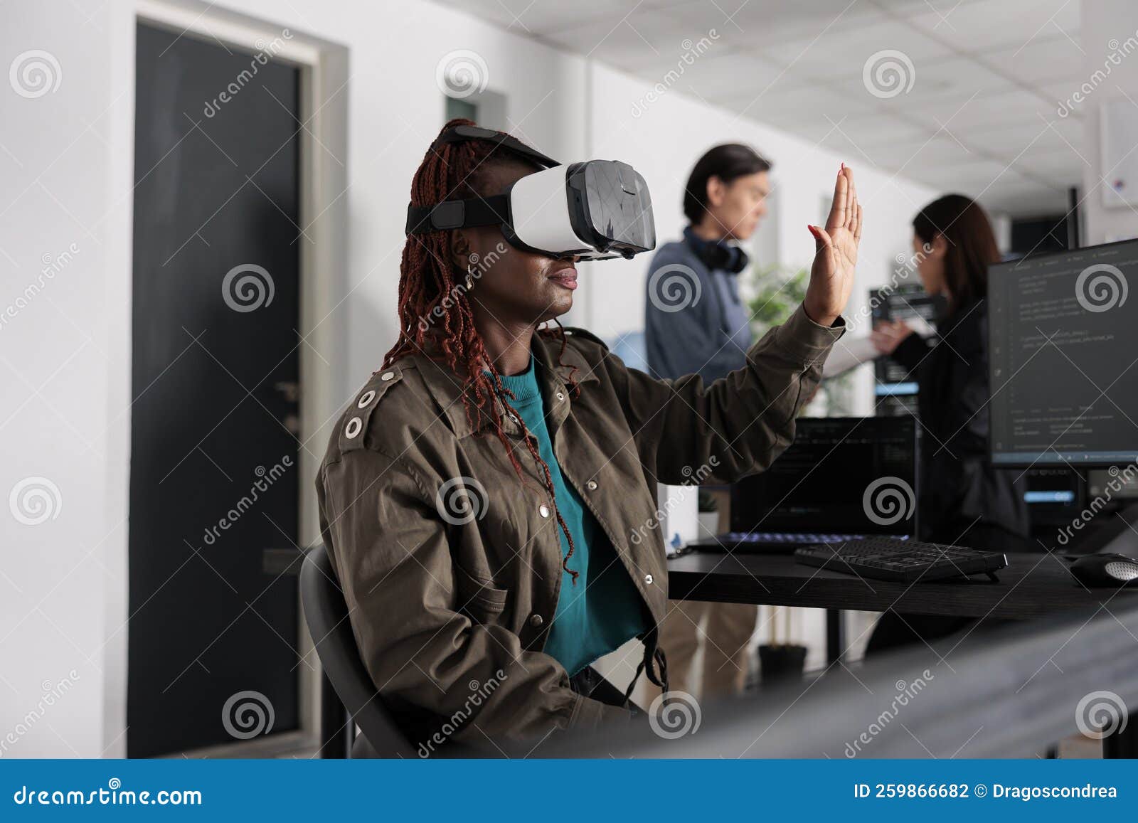 Software Developer Wearing with Vr Heaset To Create Programming Server ...