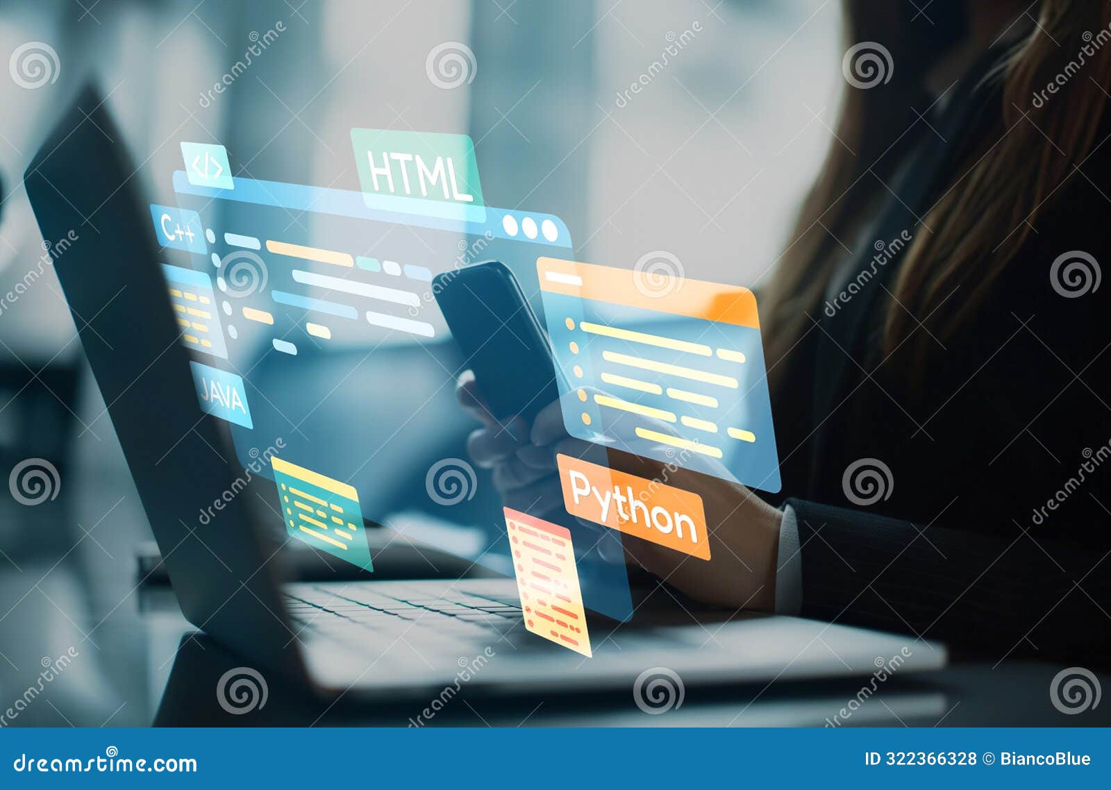 Software Developer Work With Coding Overlays Of Programming Languages 8826