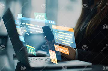 Software Developer Work with Coding Overlays of Programming Languages ...