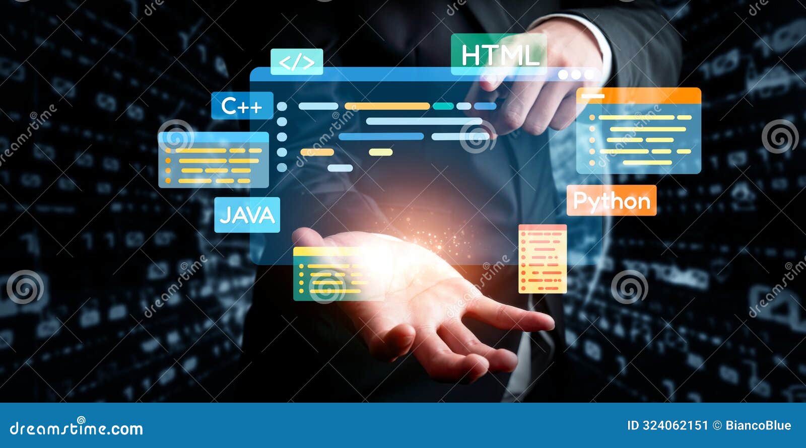 Software Developer Work with Coding Overlays of Programming Languages EIDE Stock Image - Image ...