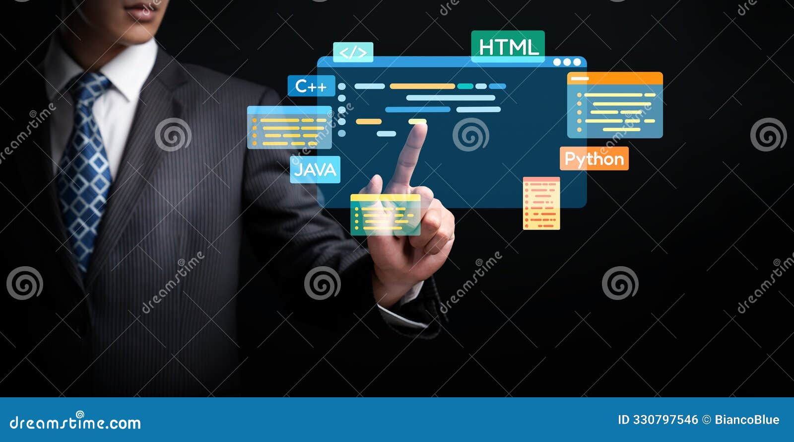 Software Developer Work with Coding Overlays of Programming Languages ...