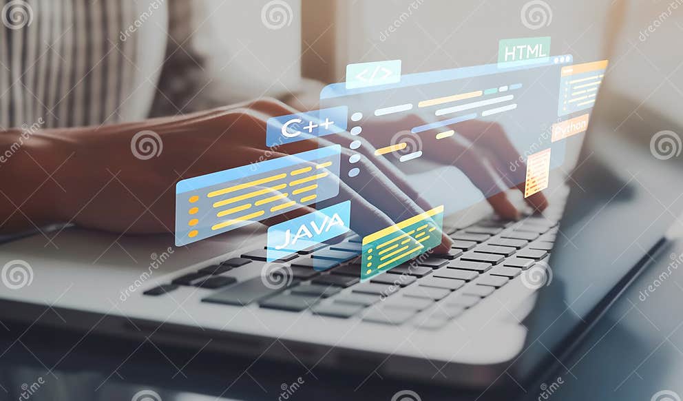 Software Developer Work with Coding Overlays of Programming Languages EIDE Stock Image - Image ...
