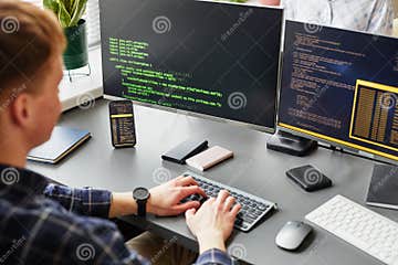 Software Developer Working with Codes on Computer Stock Image - Image of program, specialist ...