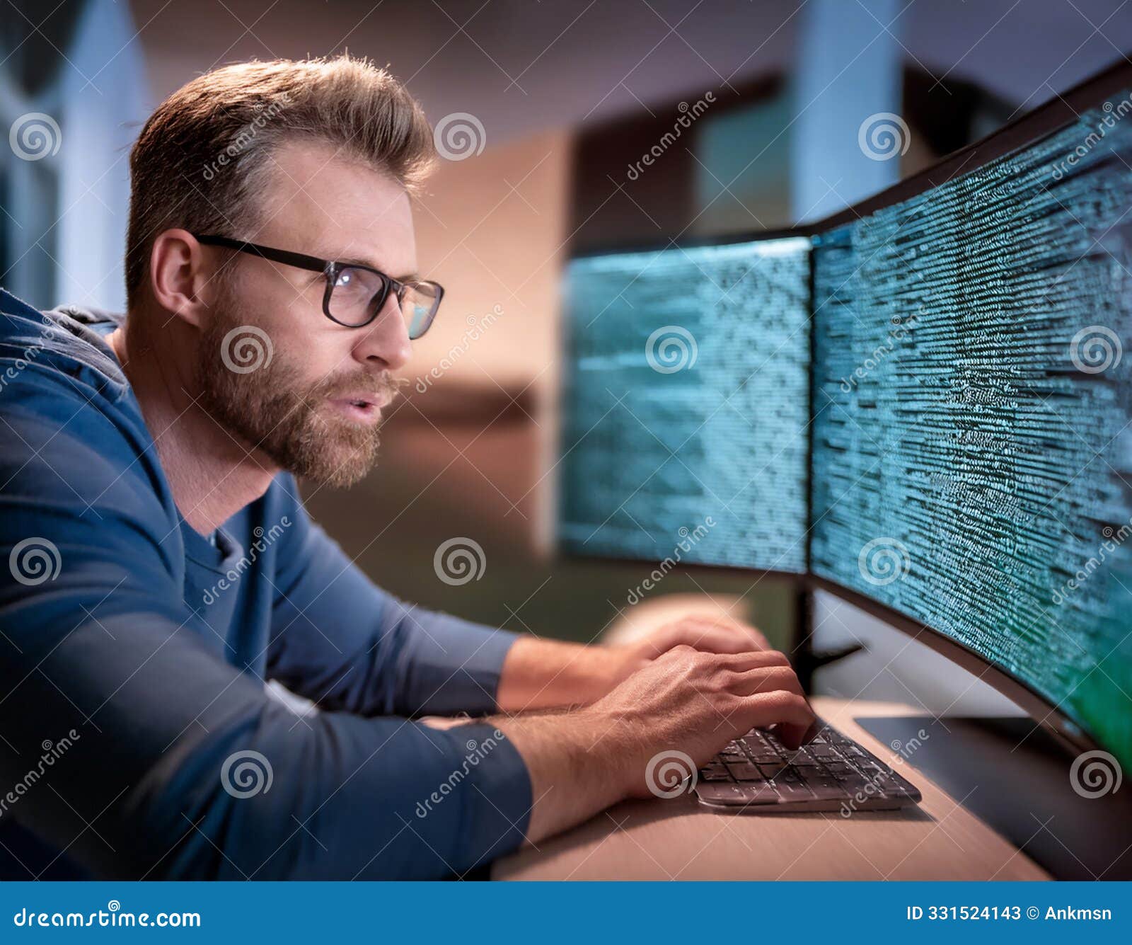 Software Developer Working At A Computer Illustrating Technology Coding And Programming Stock