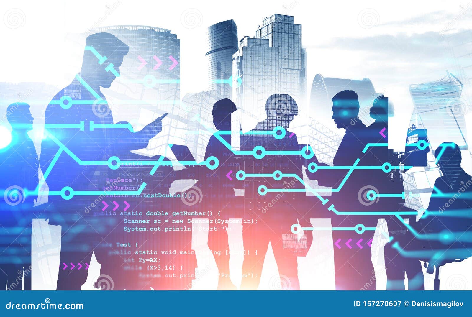 Software Developers in City, Circuits and Code Stock Image - Image of ...