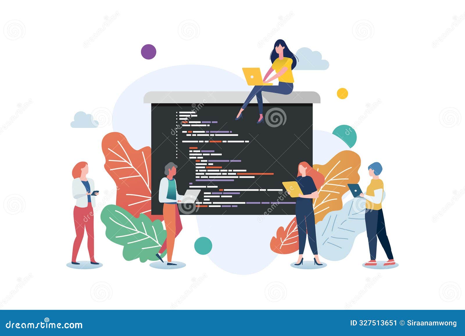 Software Developers Coding Together. Programmer Working Writing Code Stock Vector - Illustration ...