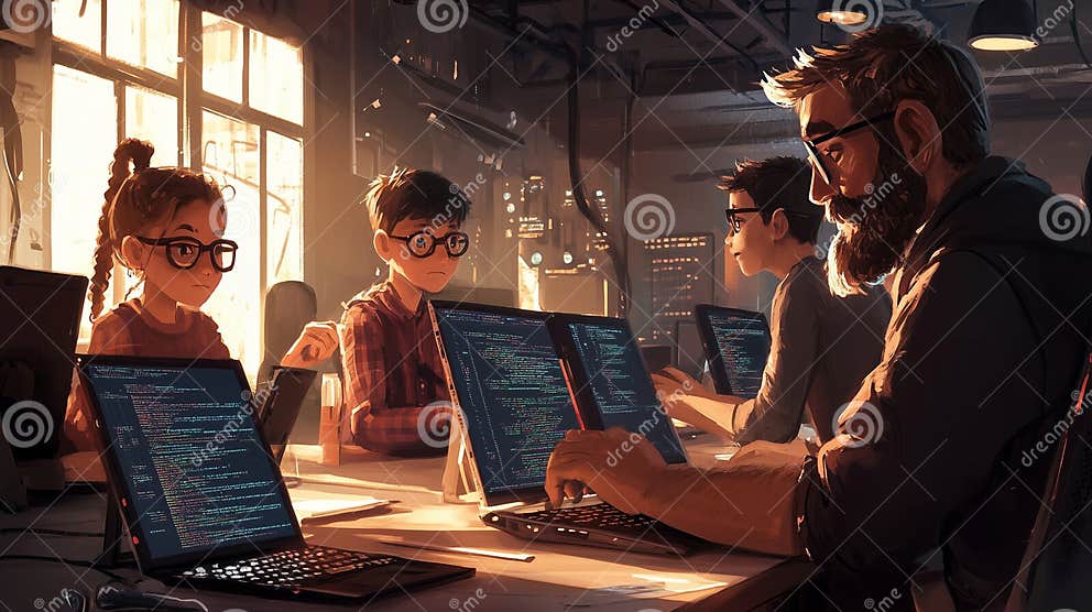 Software Developers Collaborating on a Project, Working Together on Code Displayed on Computer ...