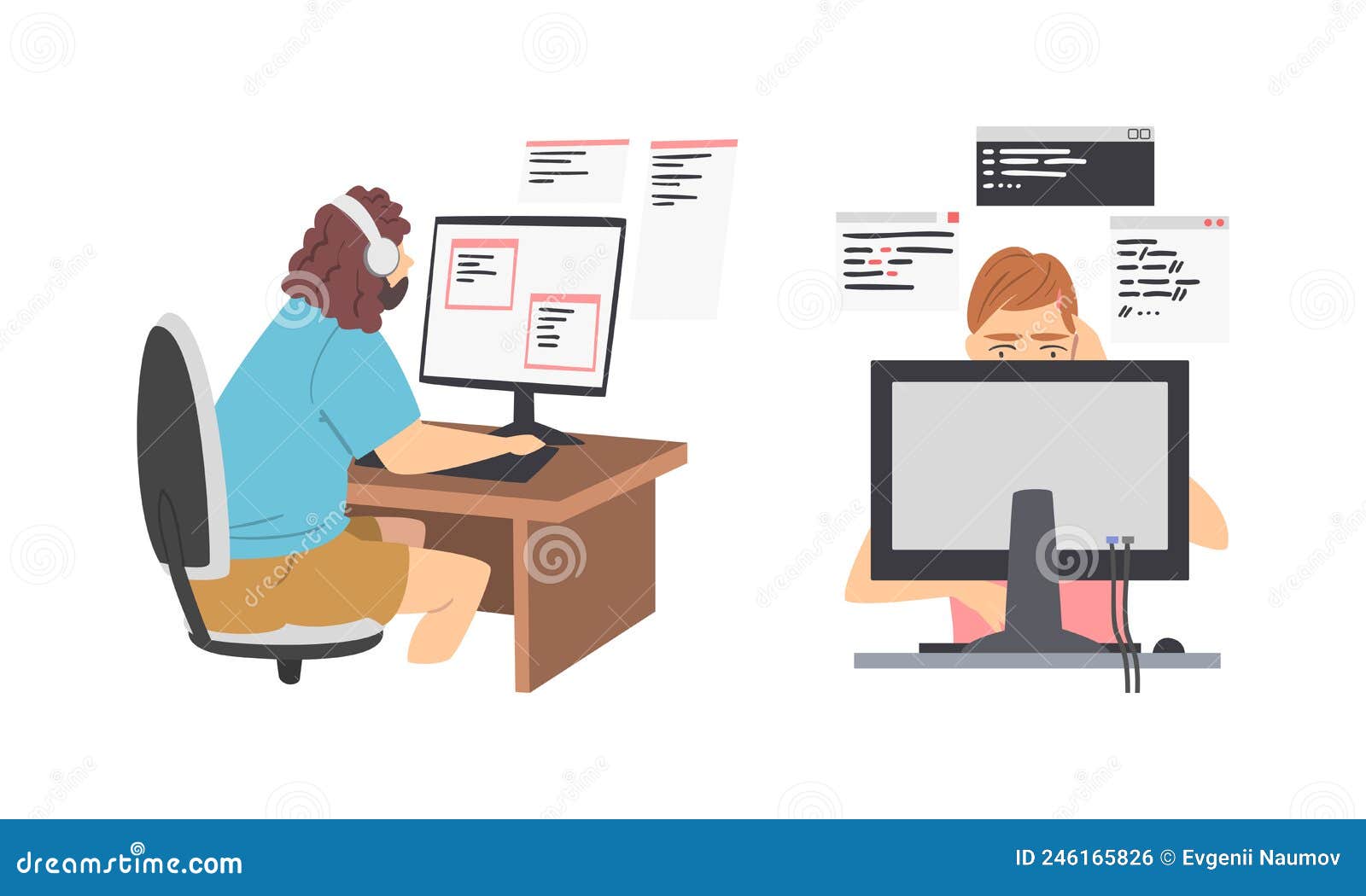 Software Developers Creating Computer Programs Cartoon Vector ...