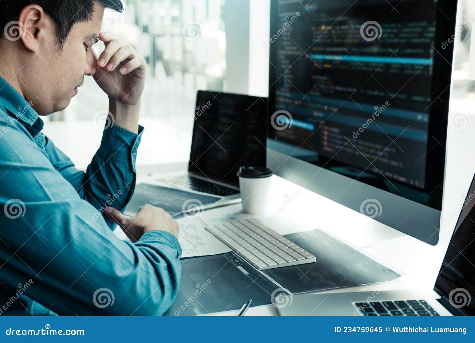 Software Developers Headache with Code Analysis in the Office Stock ...