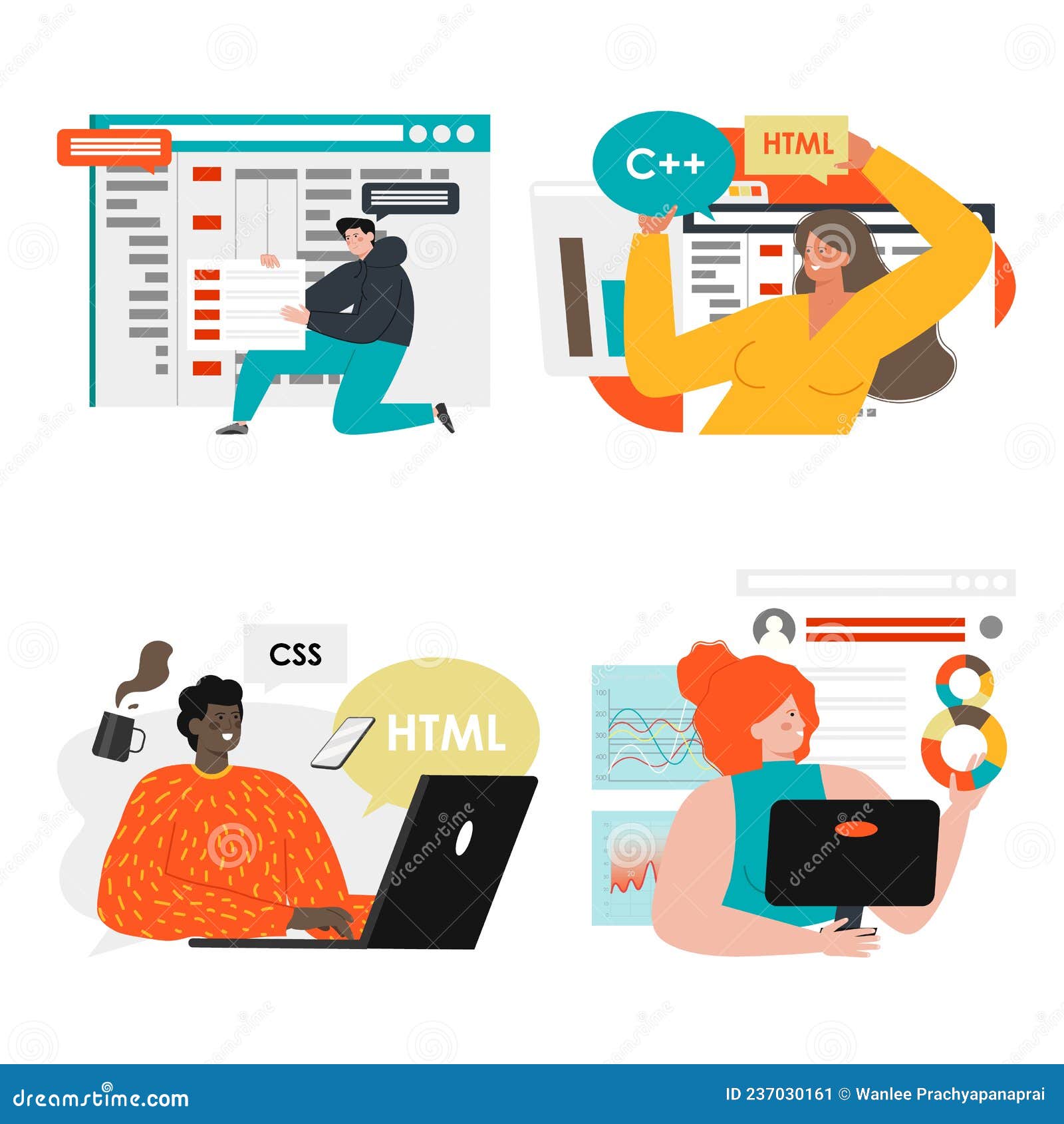 Software Developers Programmers Coding Programming Creating Website Vector Isolated 9743