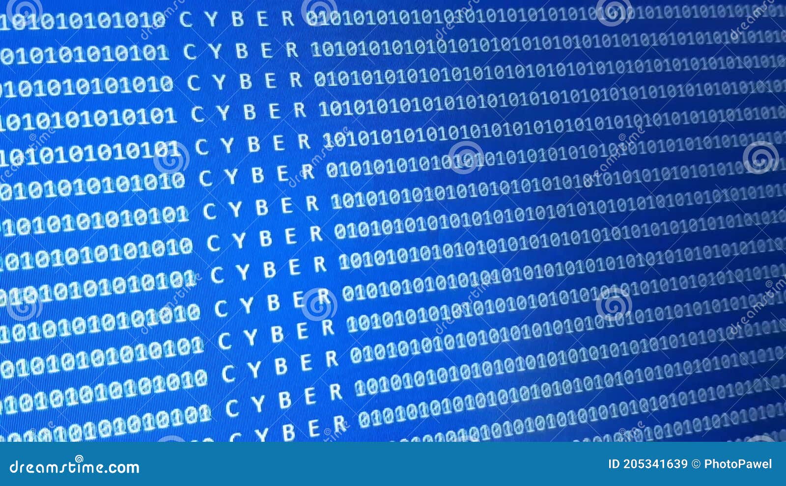 Software Development Blue Screen with Word CYBER. Scrollining Binary ...