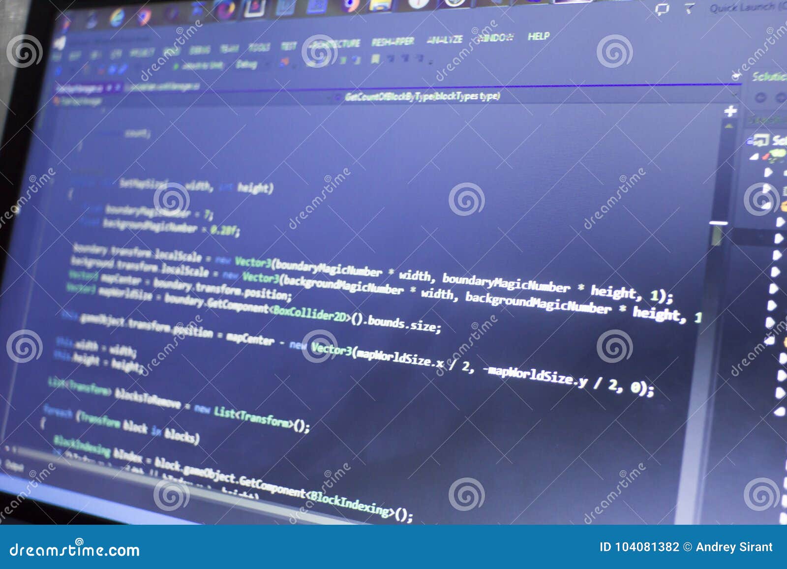 Software Development C-Sharp C , .NET Code Close Up. Macro Shot Of Game ...