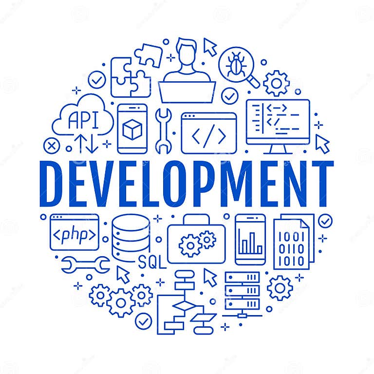 Software Development Circle Poster with Flat Line Icons. Programming ...