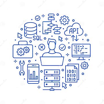 Software Development Circle Poster with Flat Line Icons. Programming ...