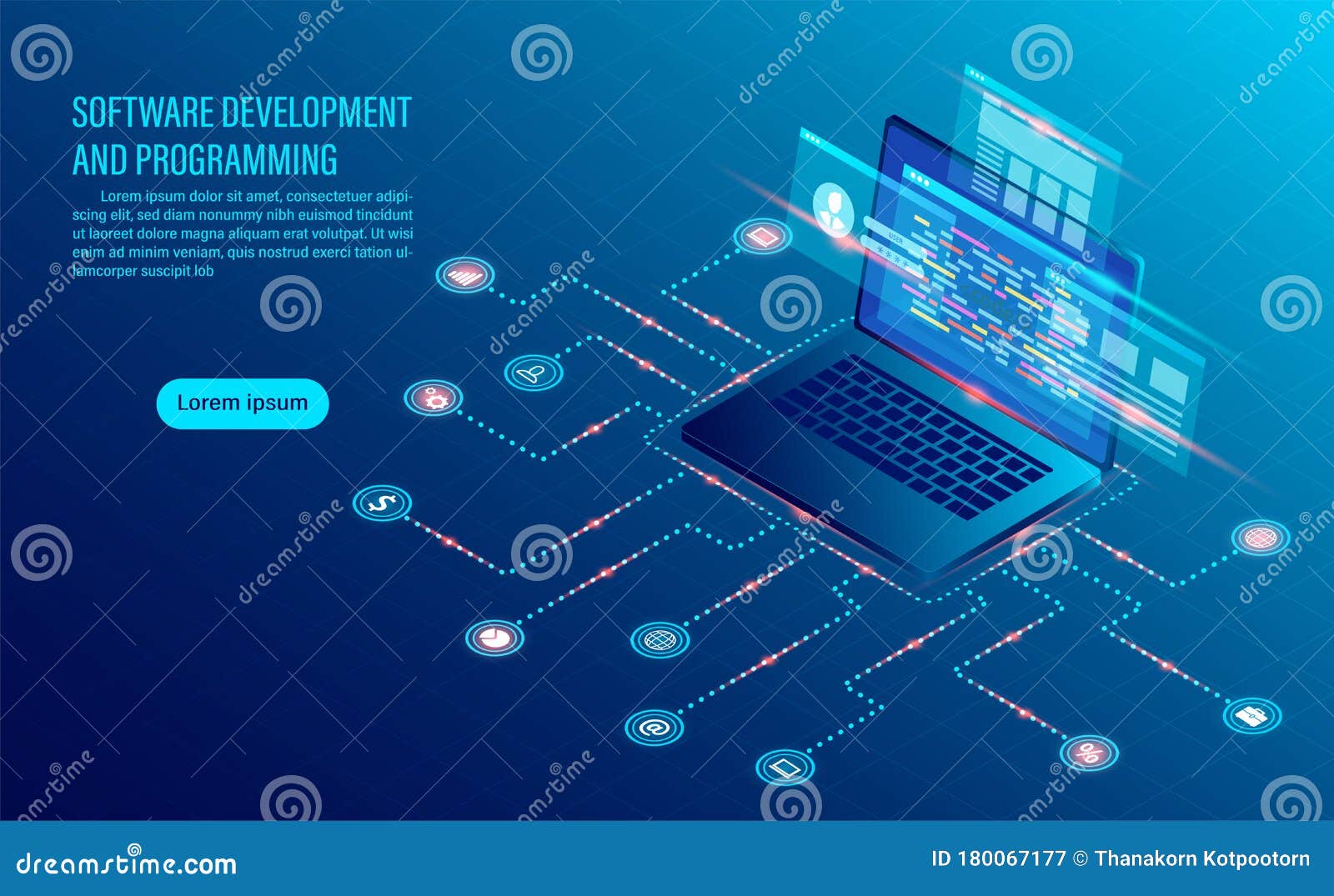 Software Development Coding And Business Analysis Stock Vector Illustration Of Icon Design
