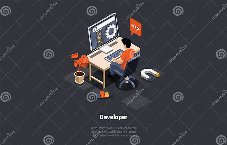 Software Development Coding Process Concept. Man Programmer or Web ...