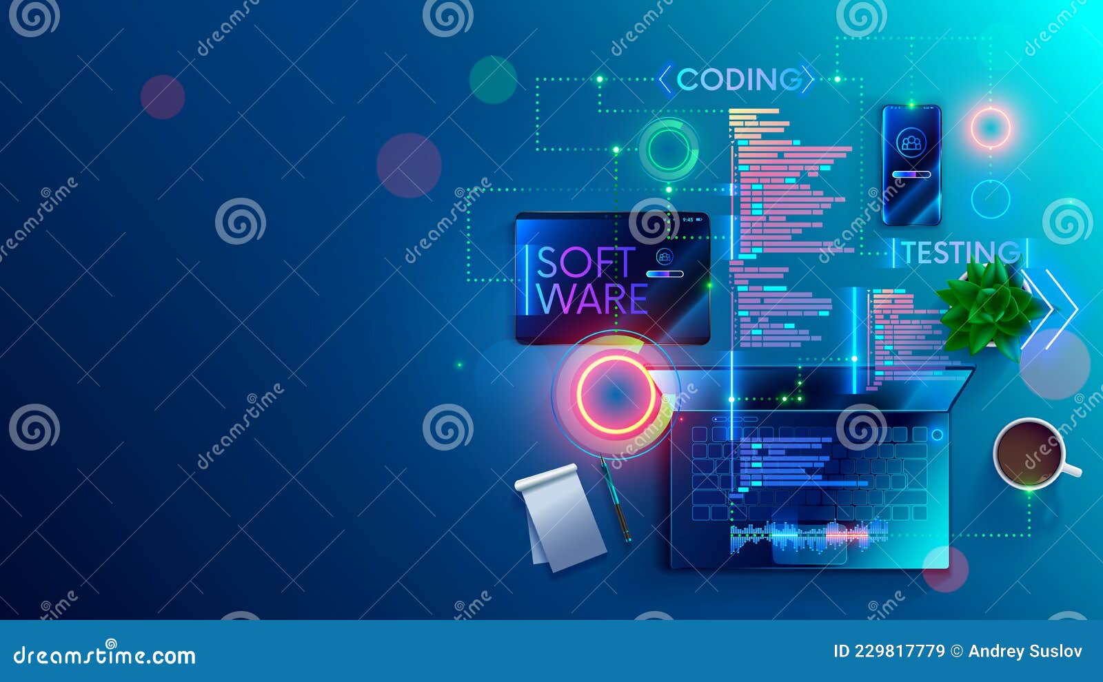 Software Development Coding Process Concept Programming Testing Cross Platform Code App On