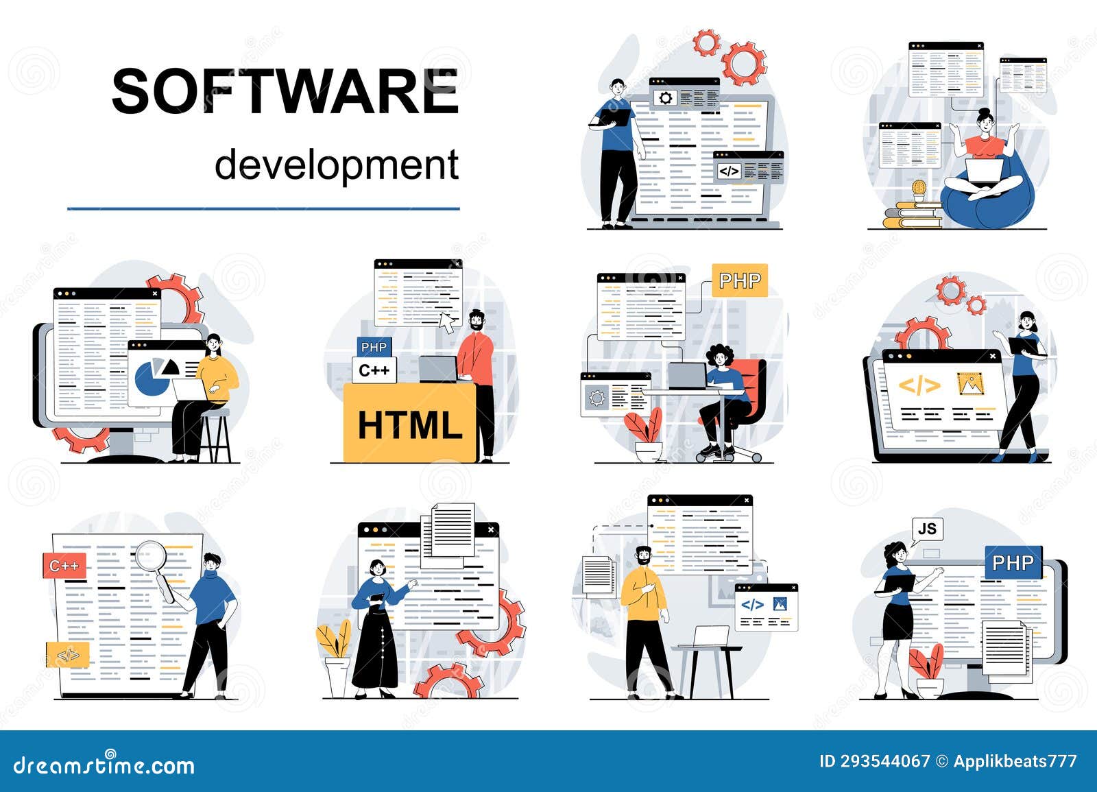 Software Development Concept with Character Situations Mega Set. Vector Illustrations Stock ...