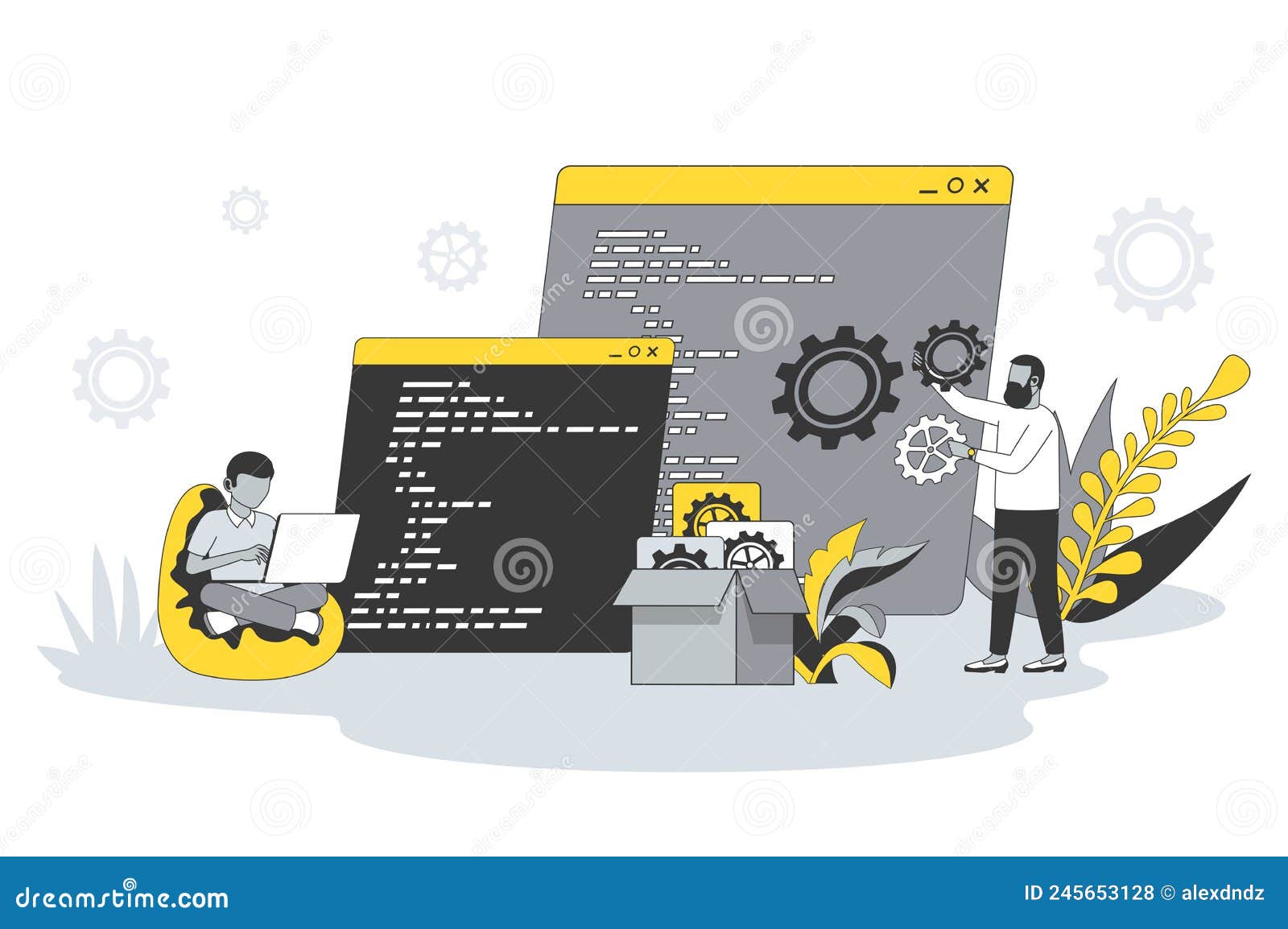Software Development Concept in Flat Line Design. Stock Vector ...