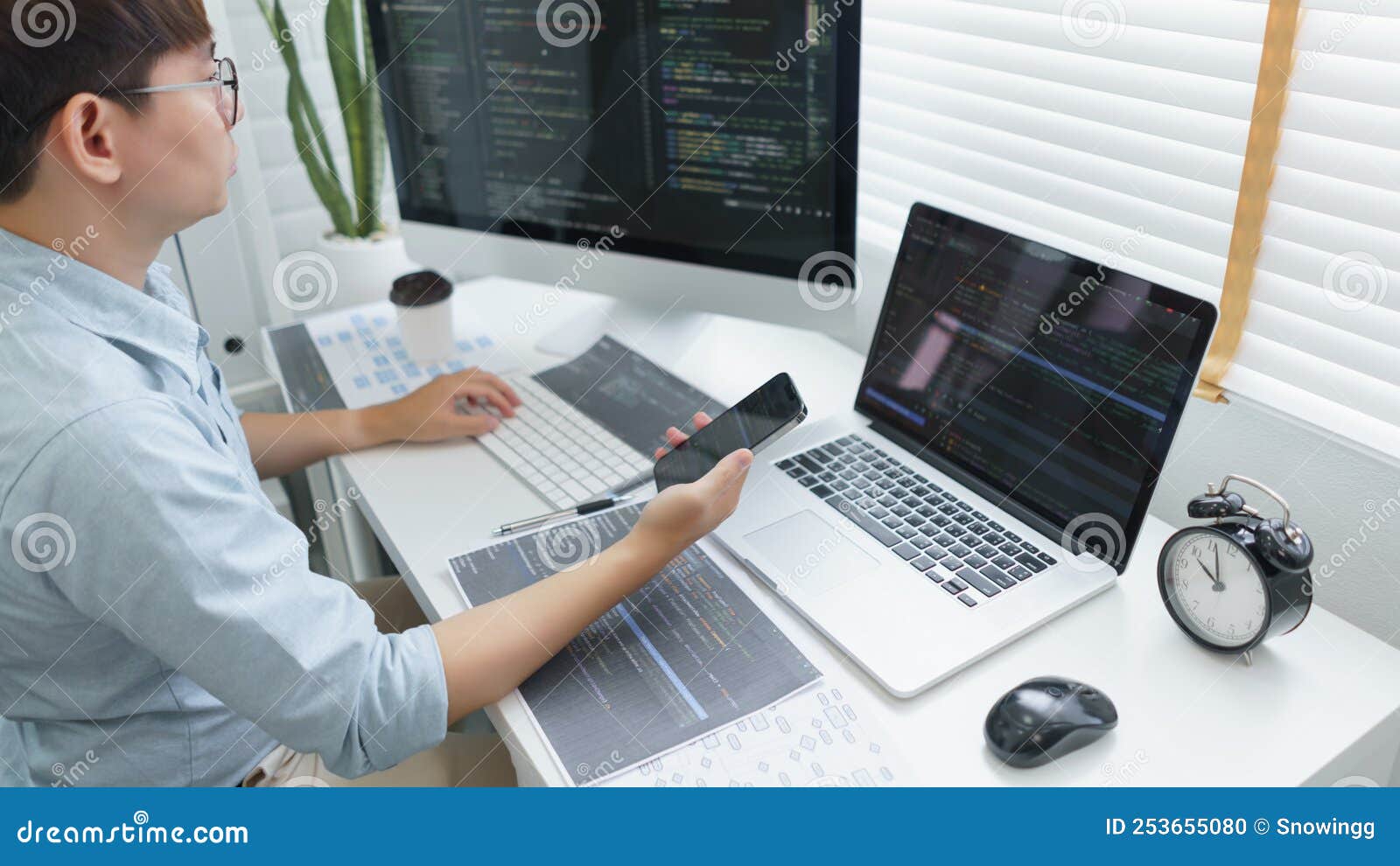 Software Development Concept Male Programmer Check Website Programming