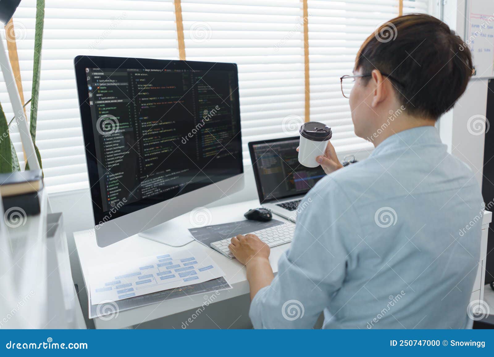 Software Development Concept, Male Programmer Checking Website ... Software Development Concept, Male Programmer Checking Website ...
