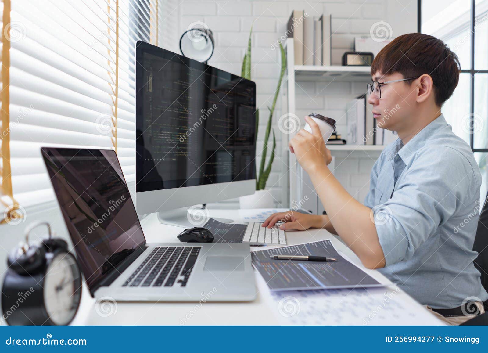 Software Development Concept, Male Programmer Checking Website ... Software Development Concept, Male Programmer Checking Website ...