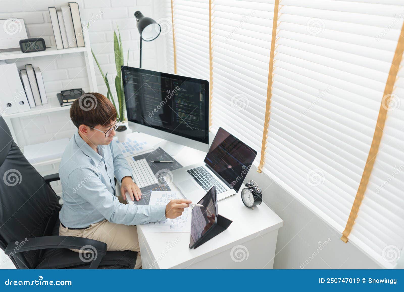 Software Development Concept, Male Programmer Point Data on Tablet To ...