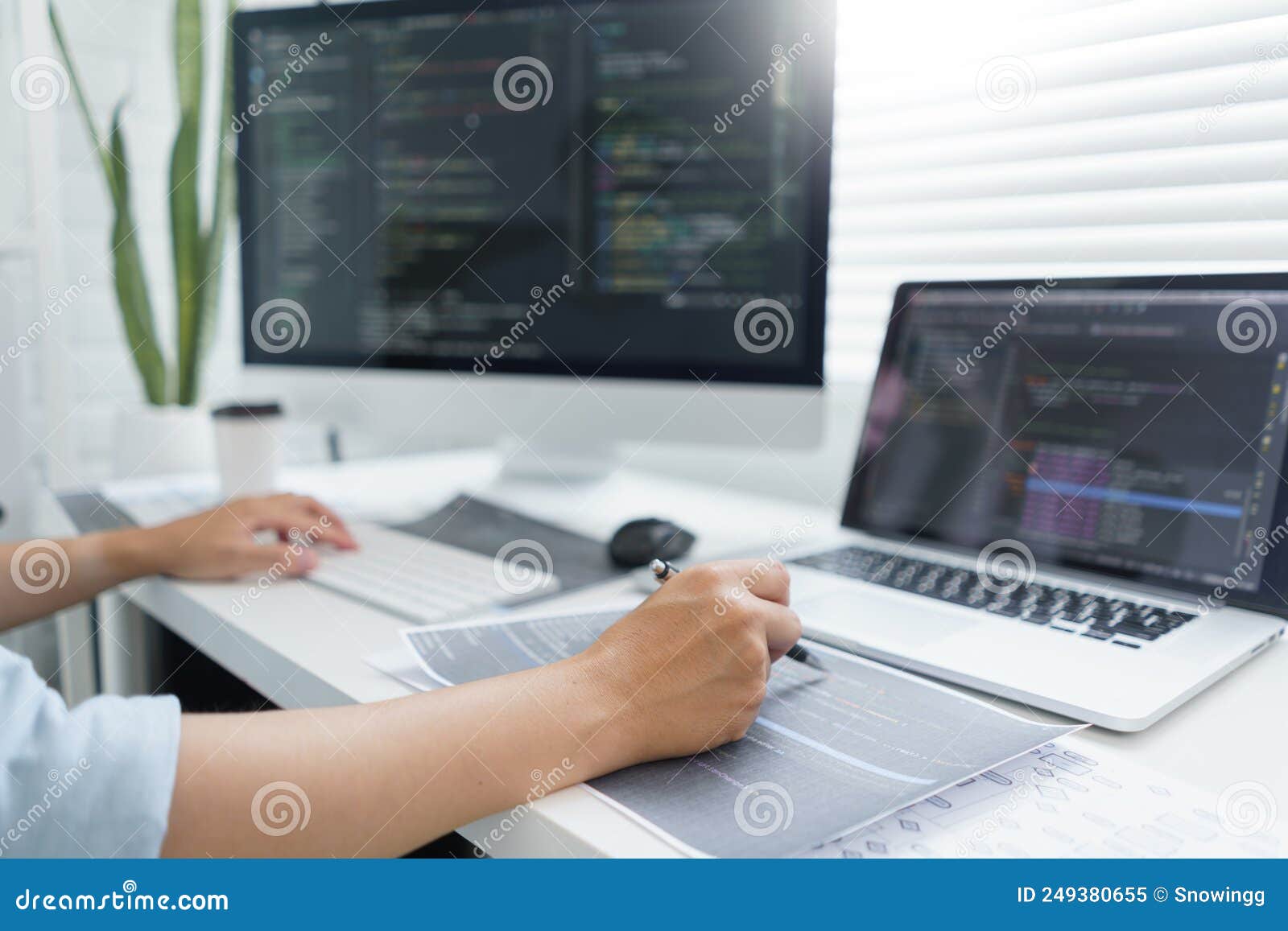 Software Development Concept, Male Programmer Pointing on Data Code To Checking Website ...