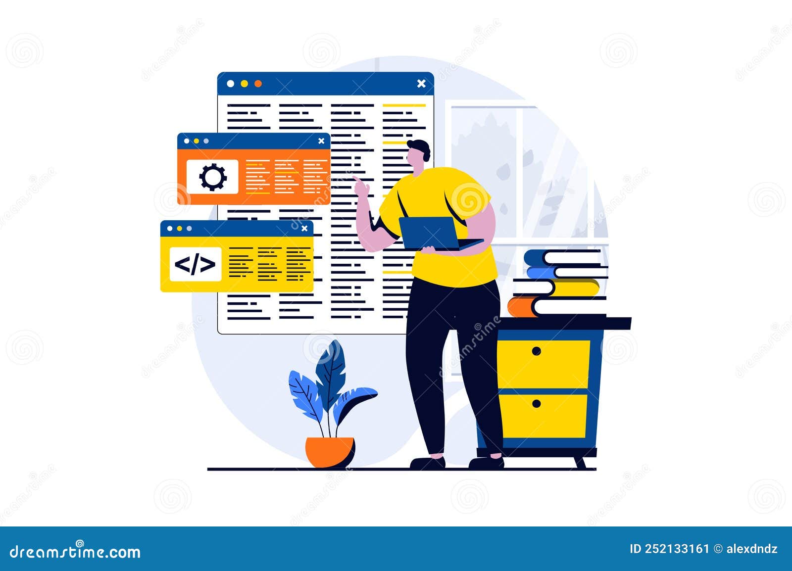 Software Development Concept with People Scene in Flat Cartoon Design ...