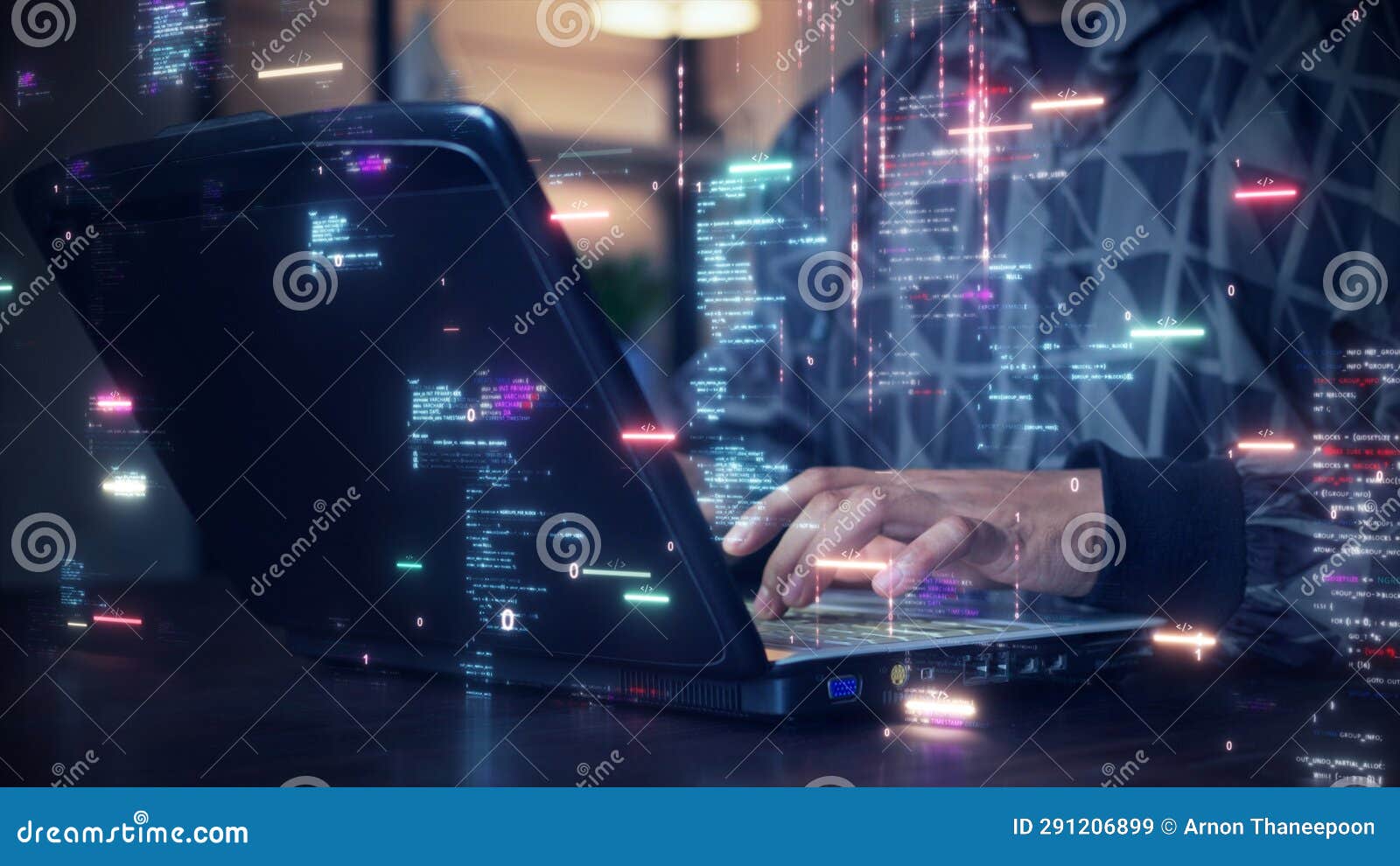 A Software Development Designer or Programmer is Typing on a Computer ...