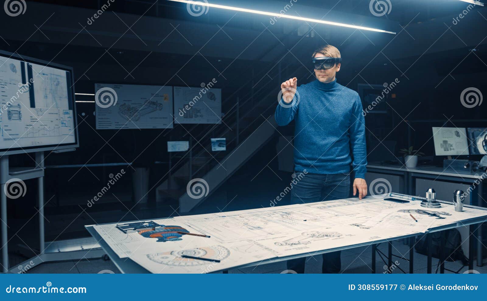 Software Development Engineer Wearing Virtual Reality Headset Gestures ...