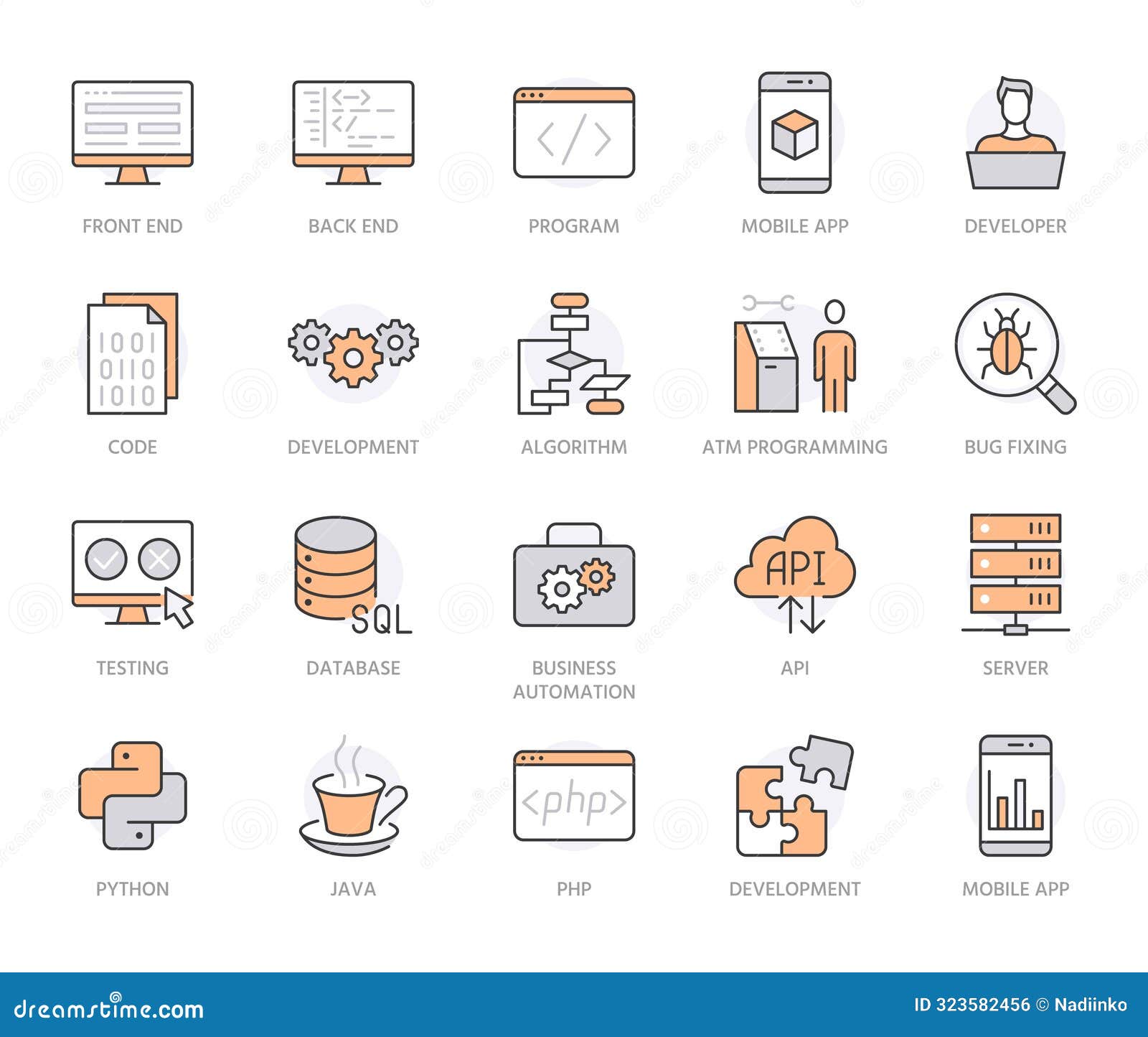 Software Development Flat Line Icons Set Programming Language