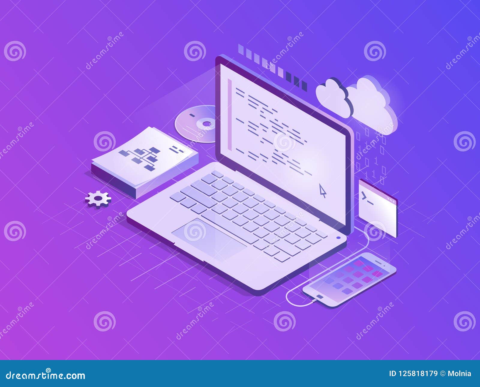 Software Development Isometric Vector Illustration Stock Vector - Illustration of computing ...