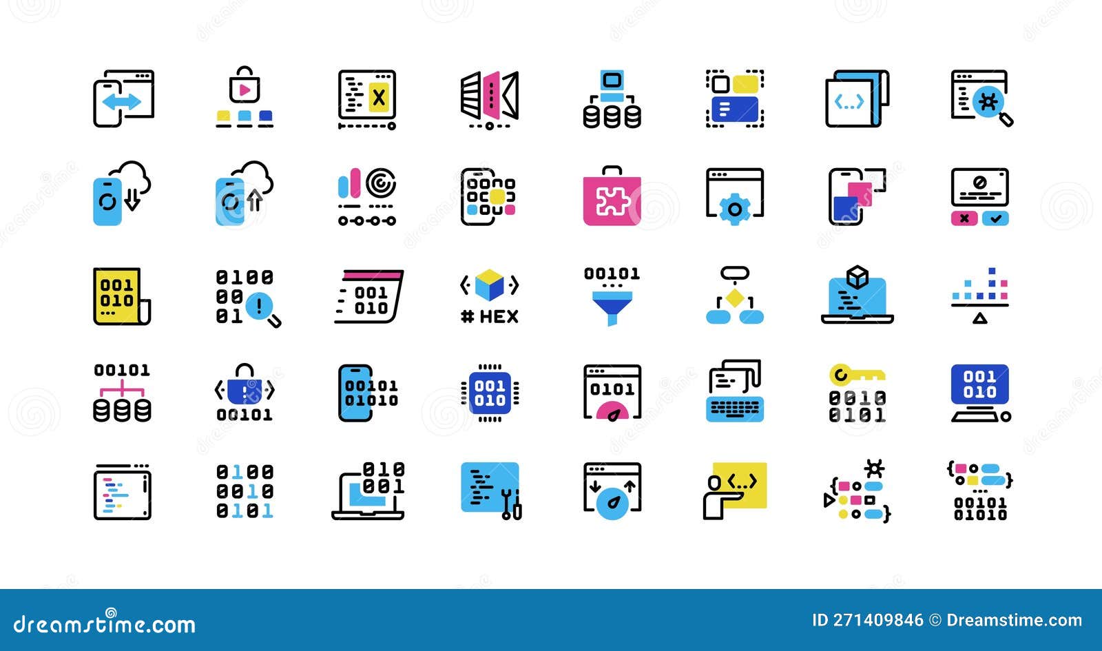 Software Development Line Icons. Program Coding, Application Architecture, Front-end and Back ...