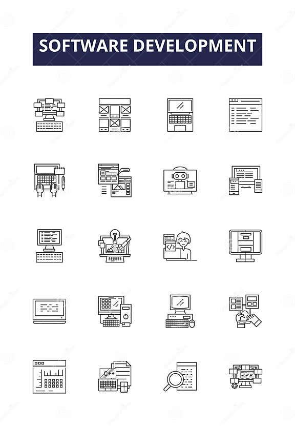 Software Development Line Vector Icons and Signs. Software, Coding ...