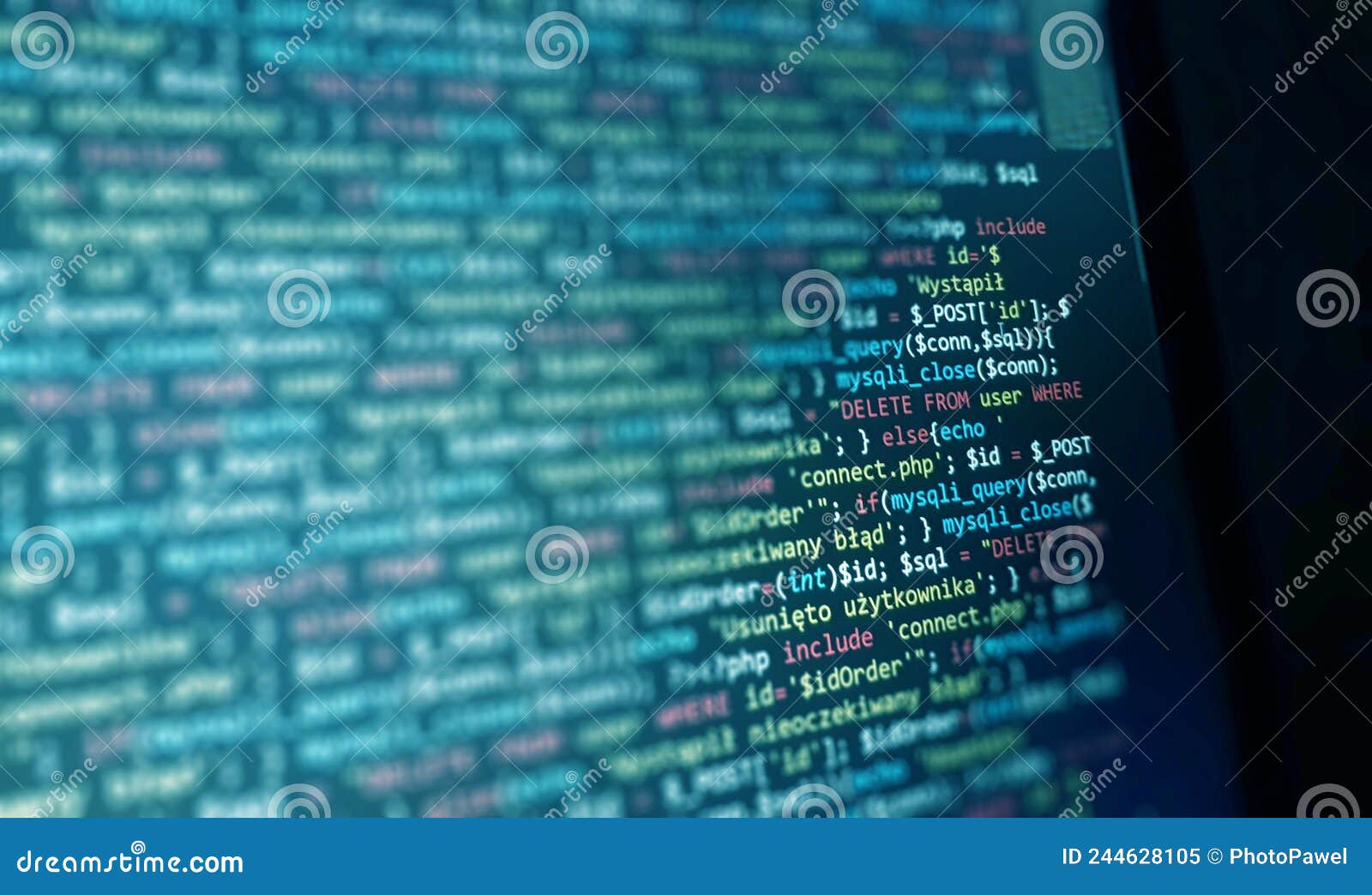 Software Development Monitor Screen Background Developer Display With Source Code Stock Image