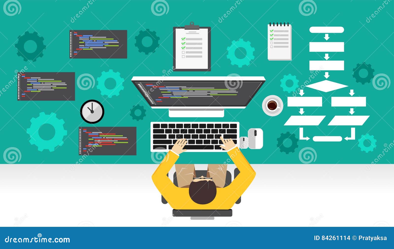 Software Development Programmer Working On Computer Stock Vector Illustration Of Interpreter 5548