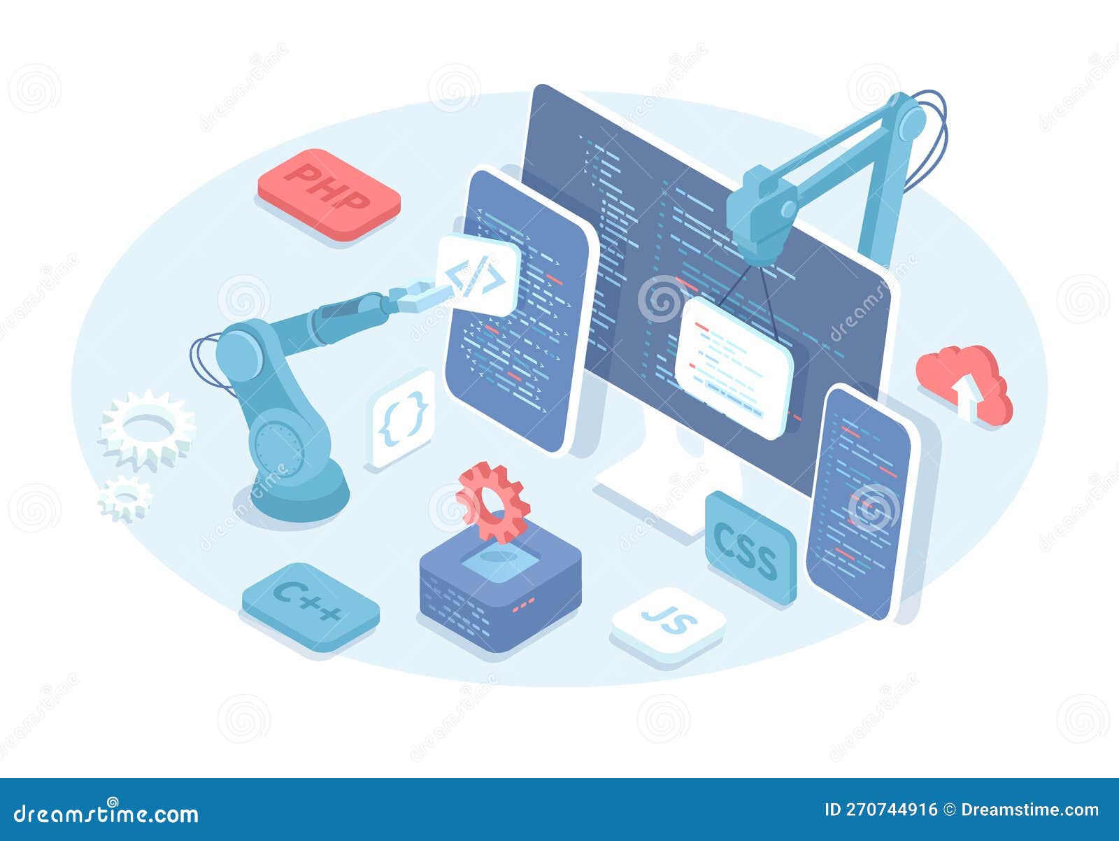 Software Development and Programming. Apps for Different Devices. Engineering, Coding, Data ...