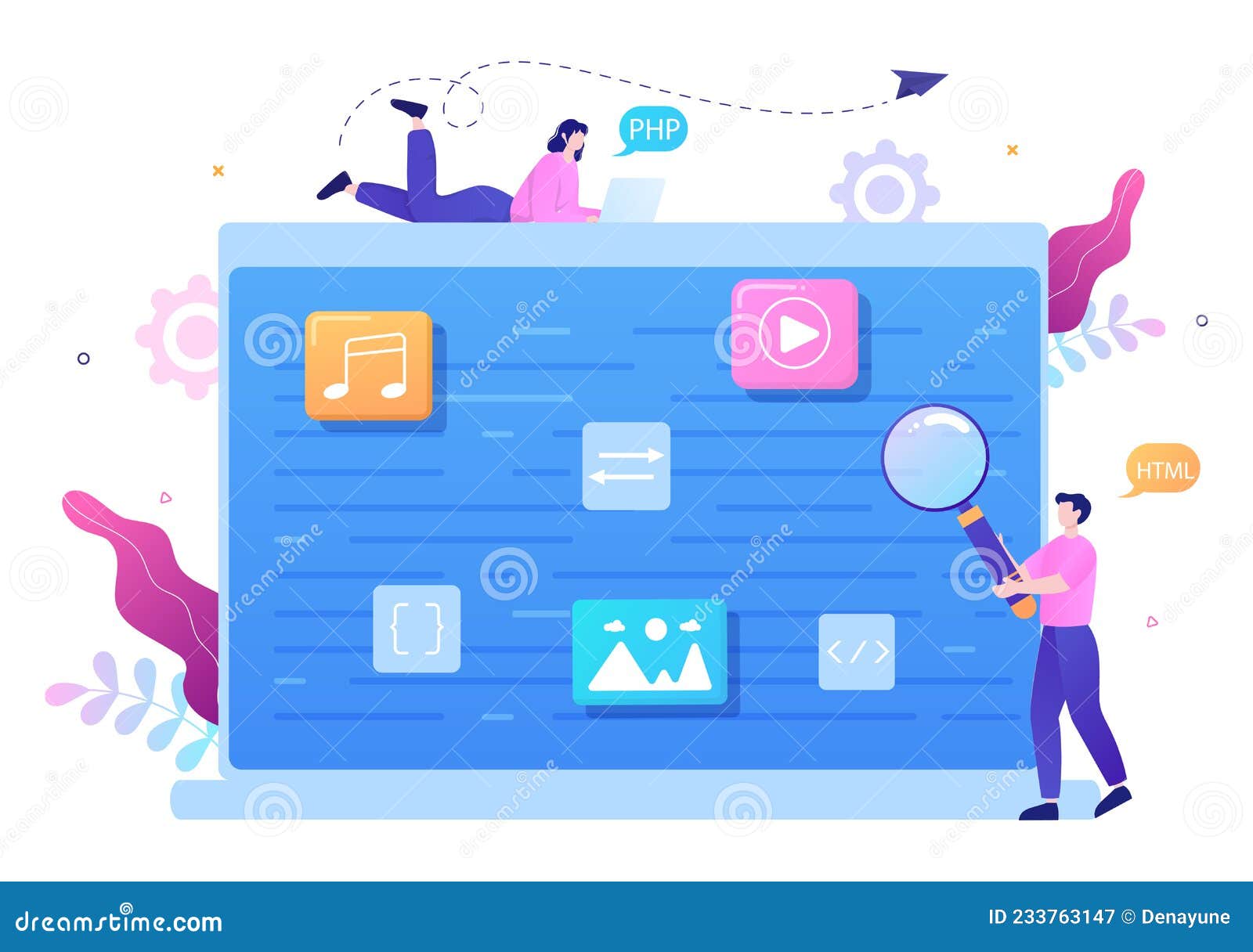 Software Development And Programming Code On Computer Vector Illustration For Technology