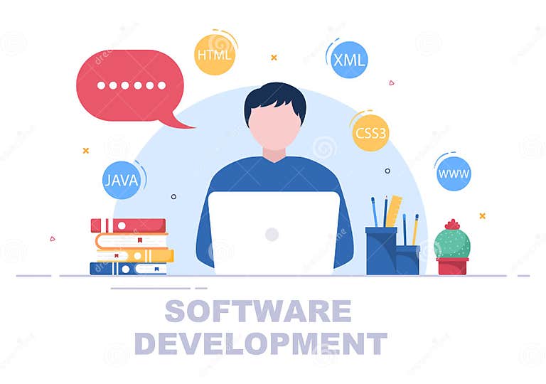 Software Development and Programming Code on Computer Vector ...