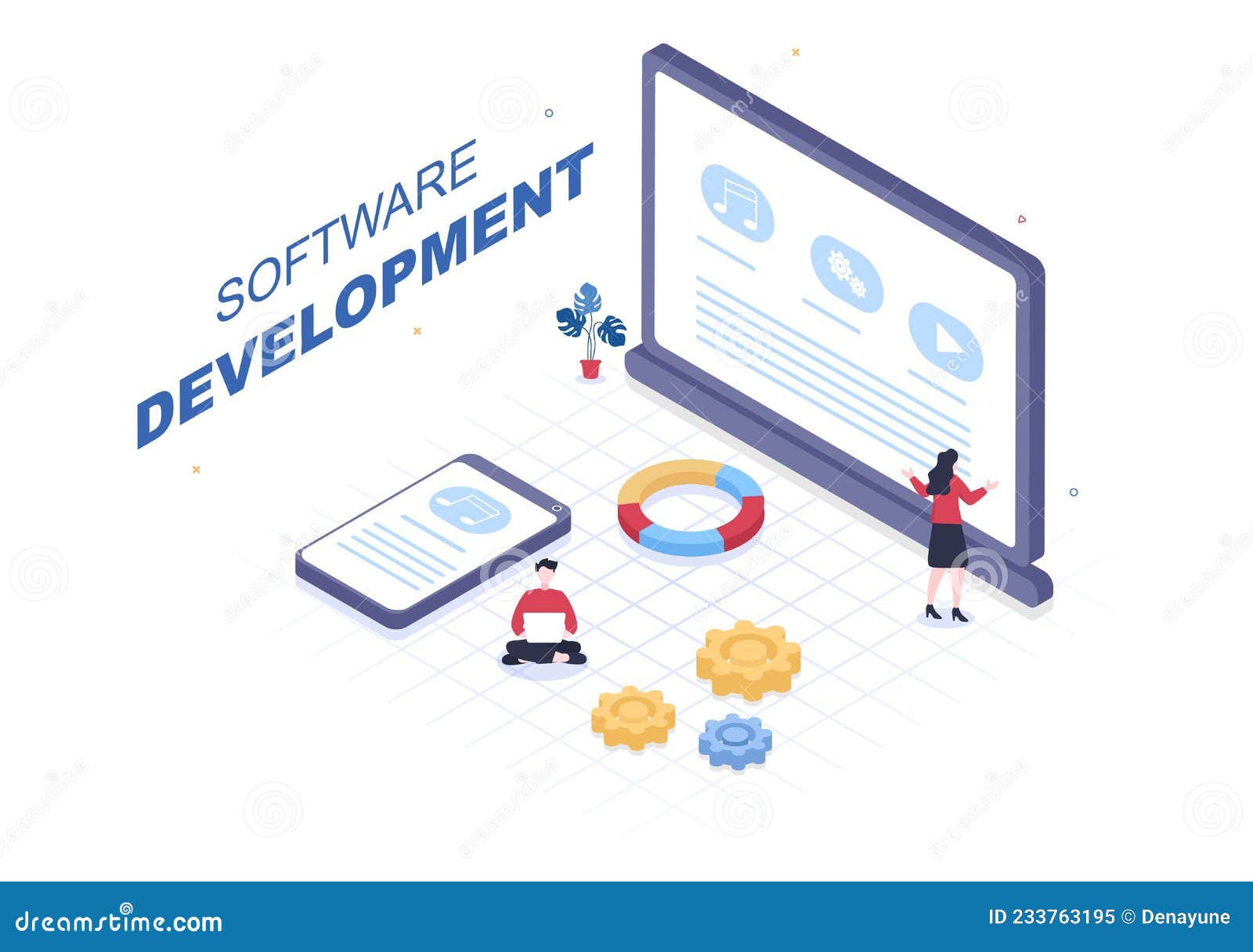 Software Development And Programming Code On Computer Vector Illustration For Technology