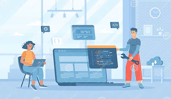 Software Development Programming Coding People Write Code Settings And Testing Developing