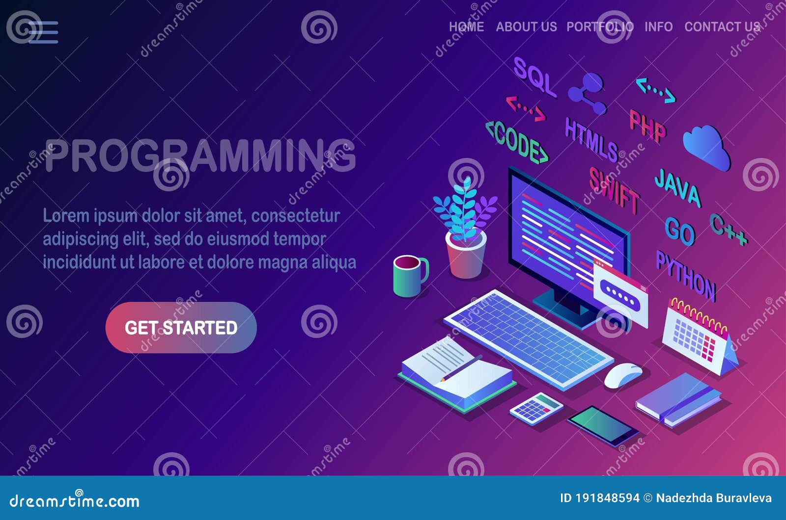 Software Development, Programming Language, Coding. 3d Isometric Pc ...