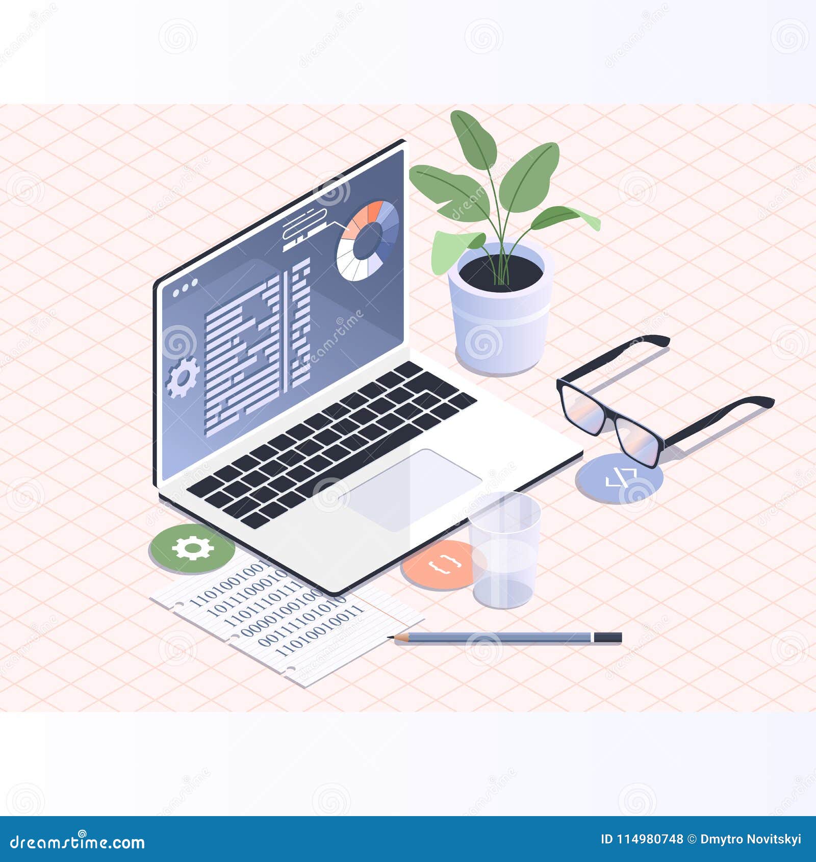Software Development And Programmingprogrammer Coding Binary Computer Isometric Vector Flat 3286