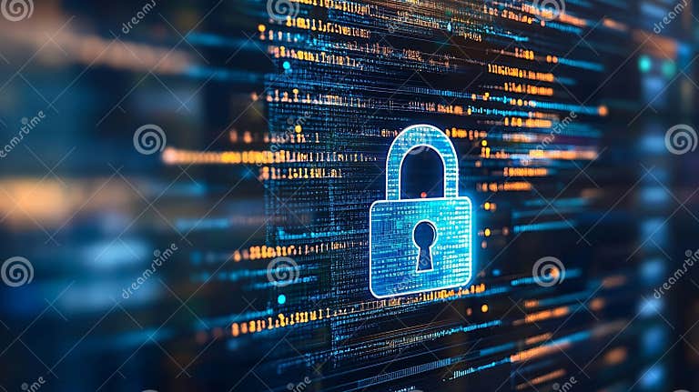 Software Development Security Code with Padlock Icon on Screen, Representing Data Protection ...