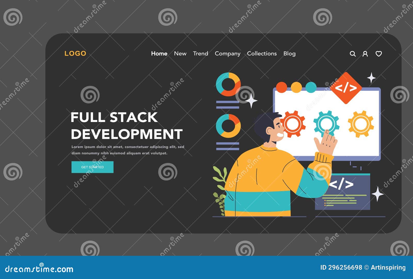 Software Development Web Banner Or Landing Page Dark Or Night Mode Stock Vector Illustration