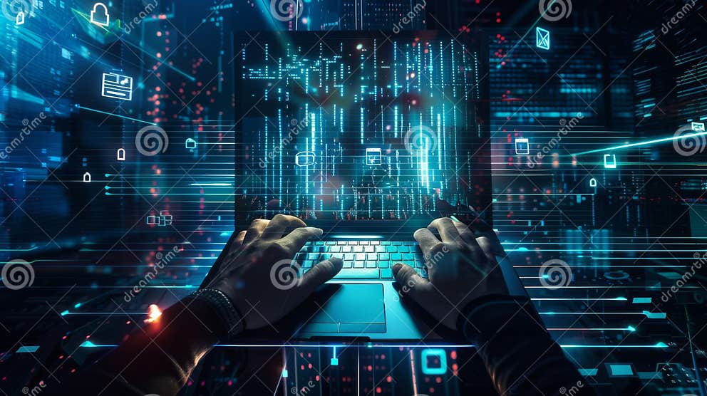 Software Development, Working on a Laptop. Top View of a Coder S ...