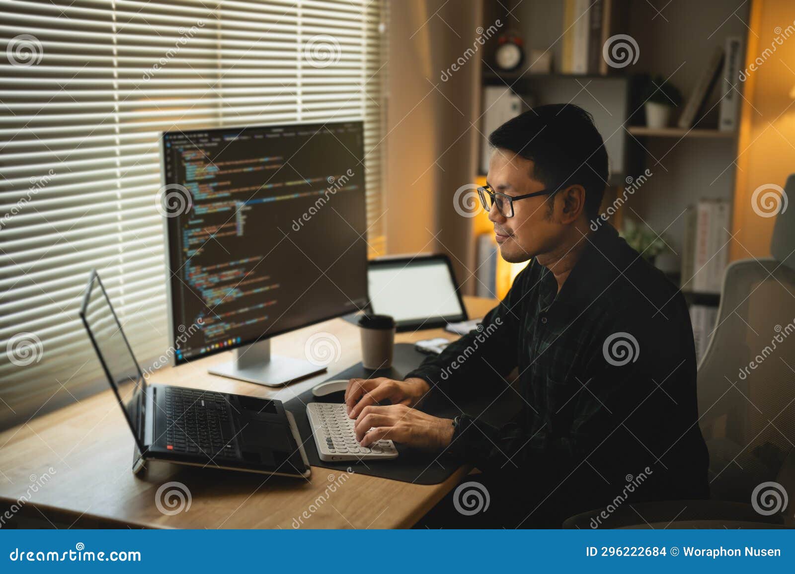 Software Develper Asian Man Wearing Glasses Working Coding Write A ... Software Develper Asian Man Wearing Glasses Working Coding Write A ...