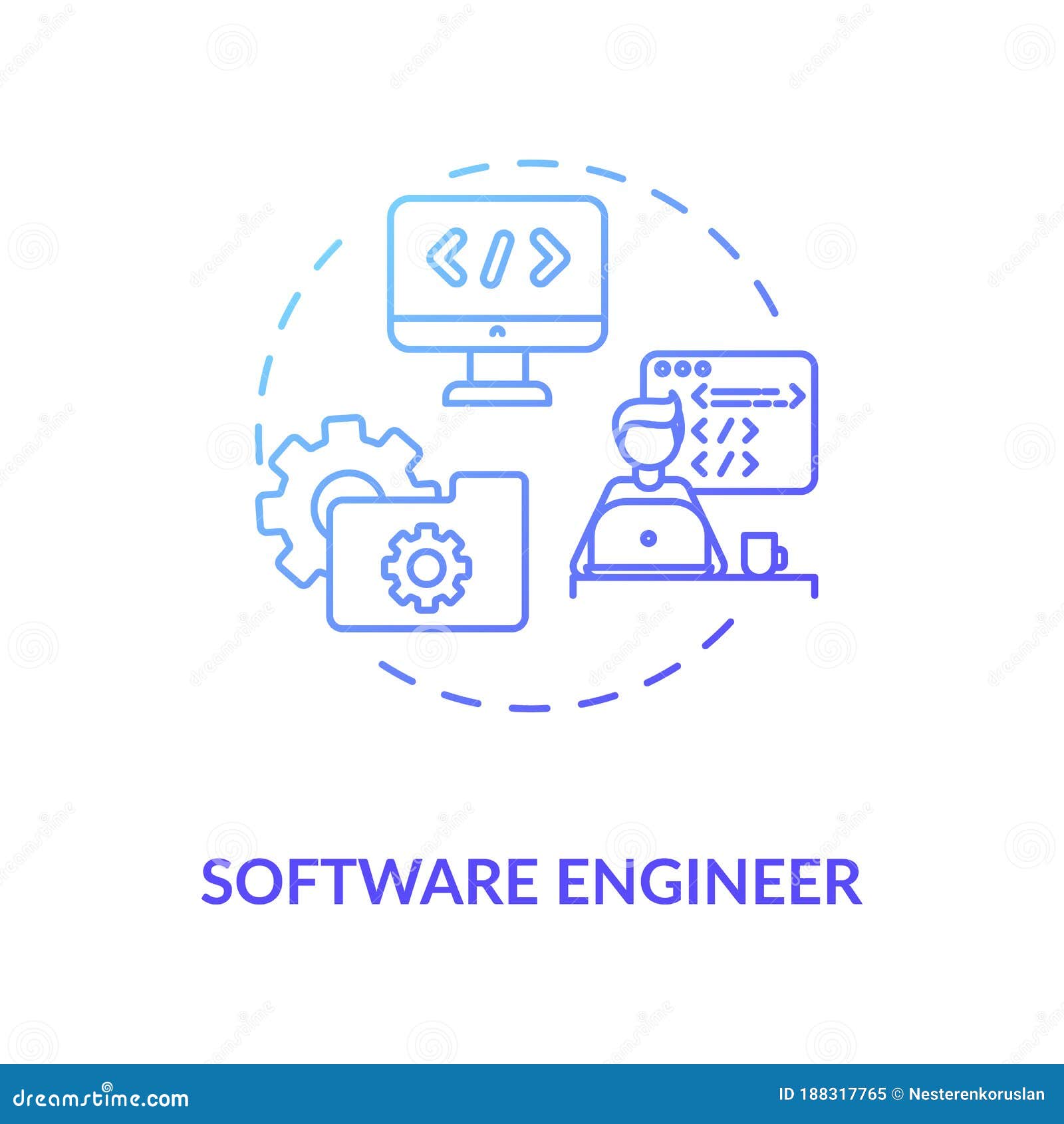 Software Engineer Blue Gradient Concept Icon. Source Code Stock Vector ...